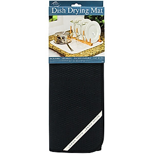 Envision Home Dish Drying Mat for Kitchen, Absorbent, Reversible Microfiber Dish Mat, 16 Inch x 18 Inch, Black