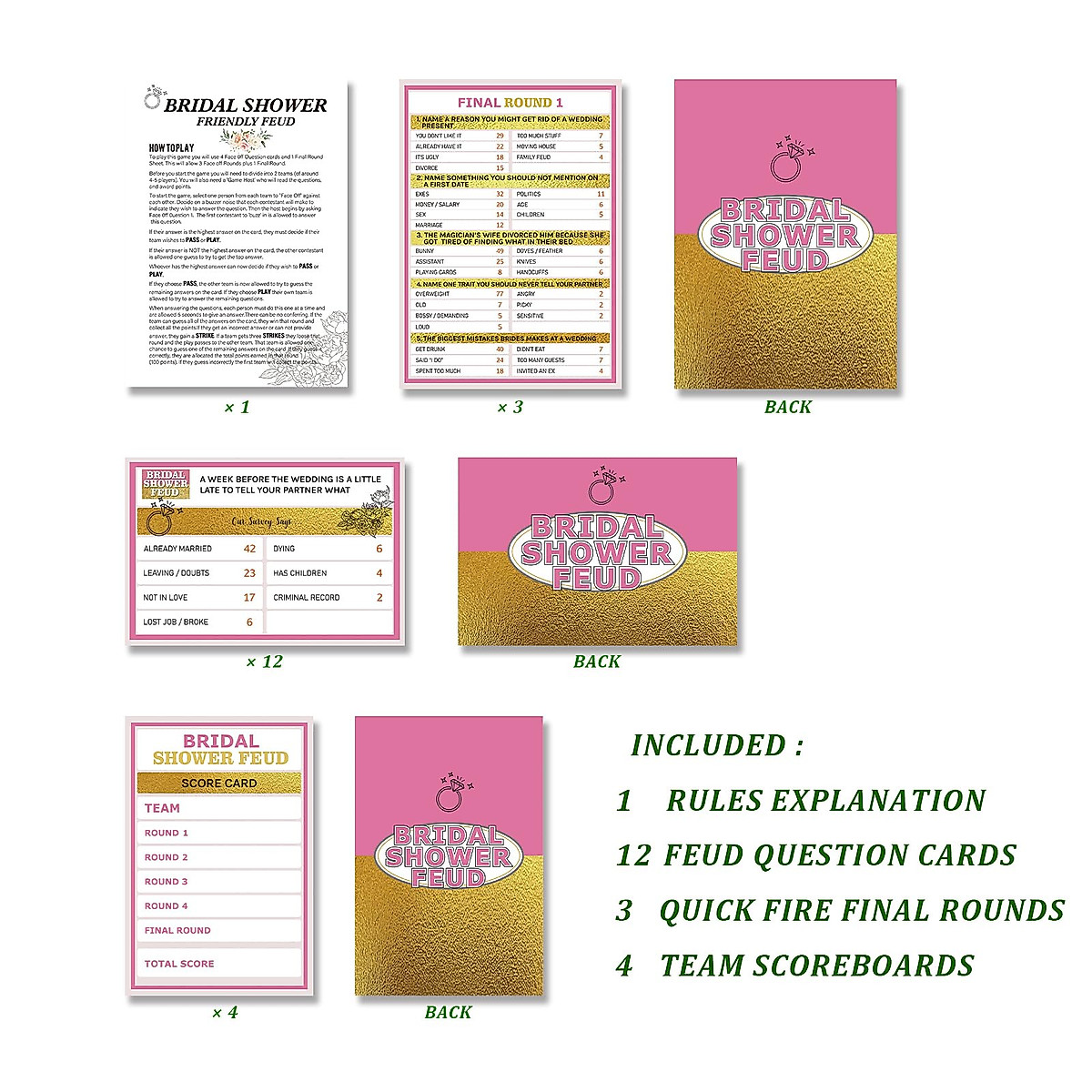 Bridal Friendly Feud Game Set, Bridal Shower Games Supplies, Wedding Shower Games for Adults, Feud Quiz, Engagement Party Bridal Shower Favors, Wedding Shower Decorations - SC01