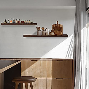 CazyHome 24 Inch Floating Shelf, Natural Real Wood Wall Shelf, Rustic Floating Picture Ledge Shelf, Wall Decor, Suitable for Living Room, Bedroom, Bathroom, Kitchen, Office, Dark Walnut CAZY15