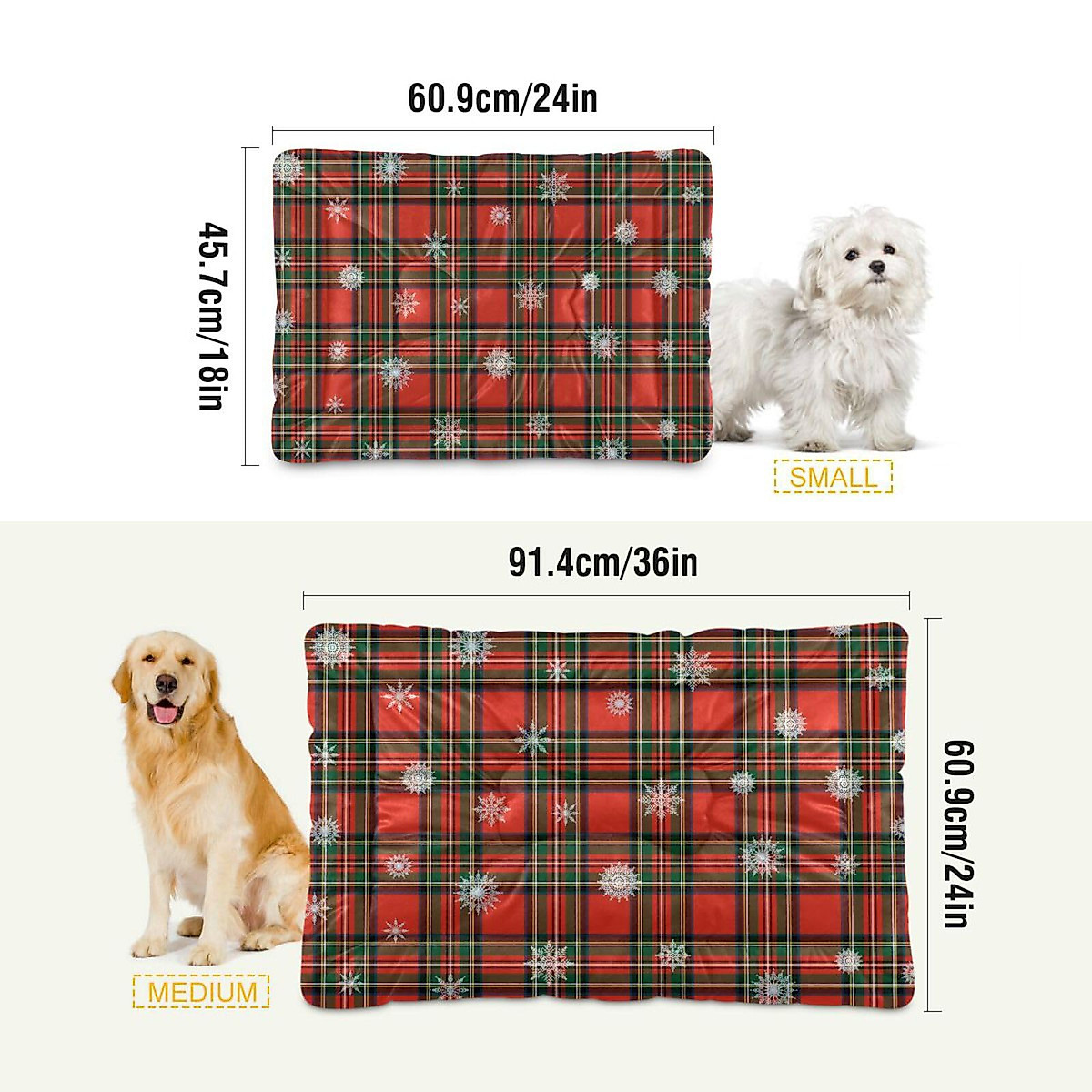 YETTASBIN Christmas Snowflake Plaid Crate Pet Bed, Portable Washable Dog Cat Mat, Soft Comfortable Pet Mattress with Non-Slip Bottom for Dogs Cats Sleeping, 24 x 18 Inch