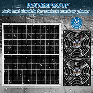 Solar Powered Waterproof Fan Kit, High Speed Exhaust Fan Solar Panel, DIY Cooling Ventilation Project for Chicken Coop, Greenhouse, Dog House, Shed, Gable, Attic