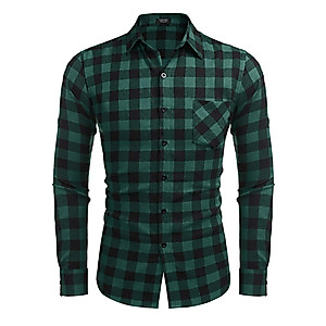 COOFANDY Mens Long Sleeve Button Up Plaid Shirts Regualr Fit Cotton Flannel Shirt
