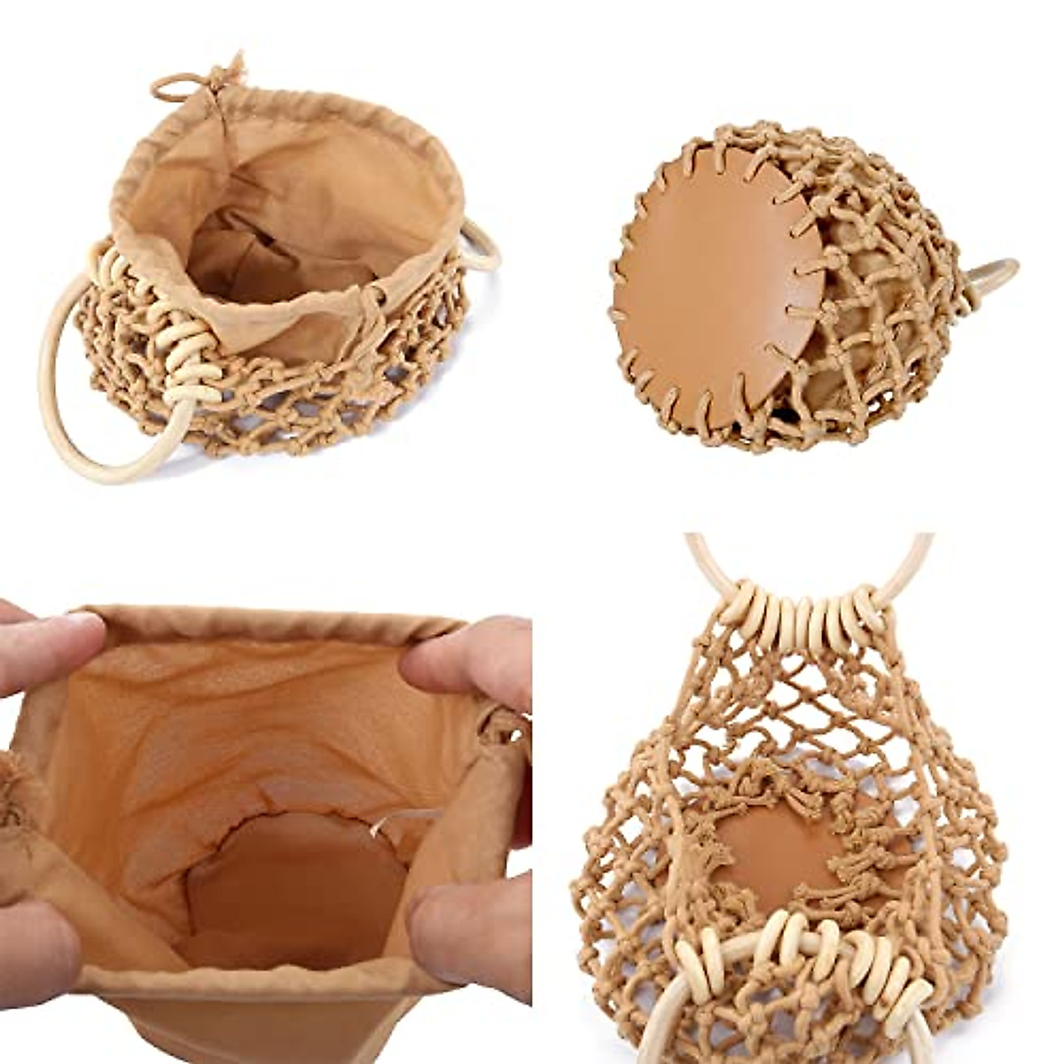 CHIC DIARY Mini Clutch Purse for Women Top Handle Handwoven Cotton Crochet Handbag Small Summer Beach Fishnet Bucket Bag