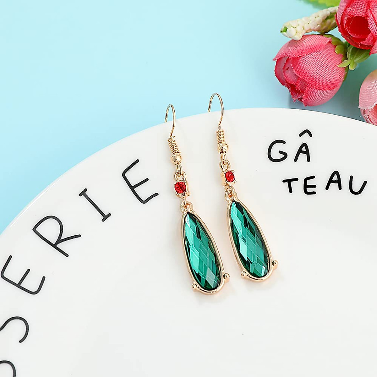 Howl's Green Crystal Drop Earrings Cosplay, Anime Costume Pendant Dangle Earrings, Green Water Drop Ear Accessories Gifts