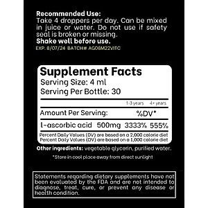 Think Above Liquid Vitamin C - High Dose - Vitamin C Drops - for Adults and Kids - 500 mg - Liquid VIT C - Non GMO - Vitamin C Liquid Supplement (4 fl oz 120 ml)