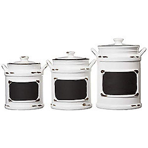 American Atelier Vintage Canister Set 3-Piece Ceramic Jars Chic Design with Lids for Cookies, Candy, Coffee, Flour, Sugar, Rice, Pasta, Cereal & More, 21x8x11, White with Black Distressing