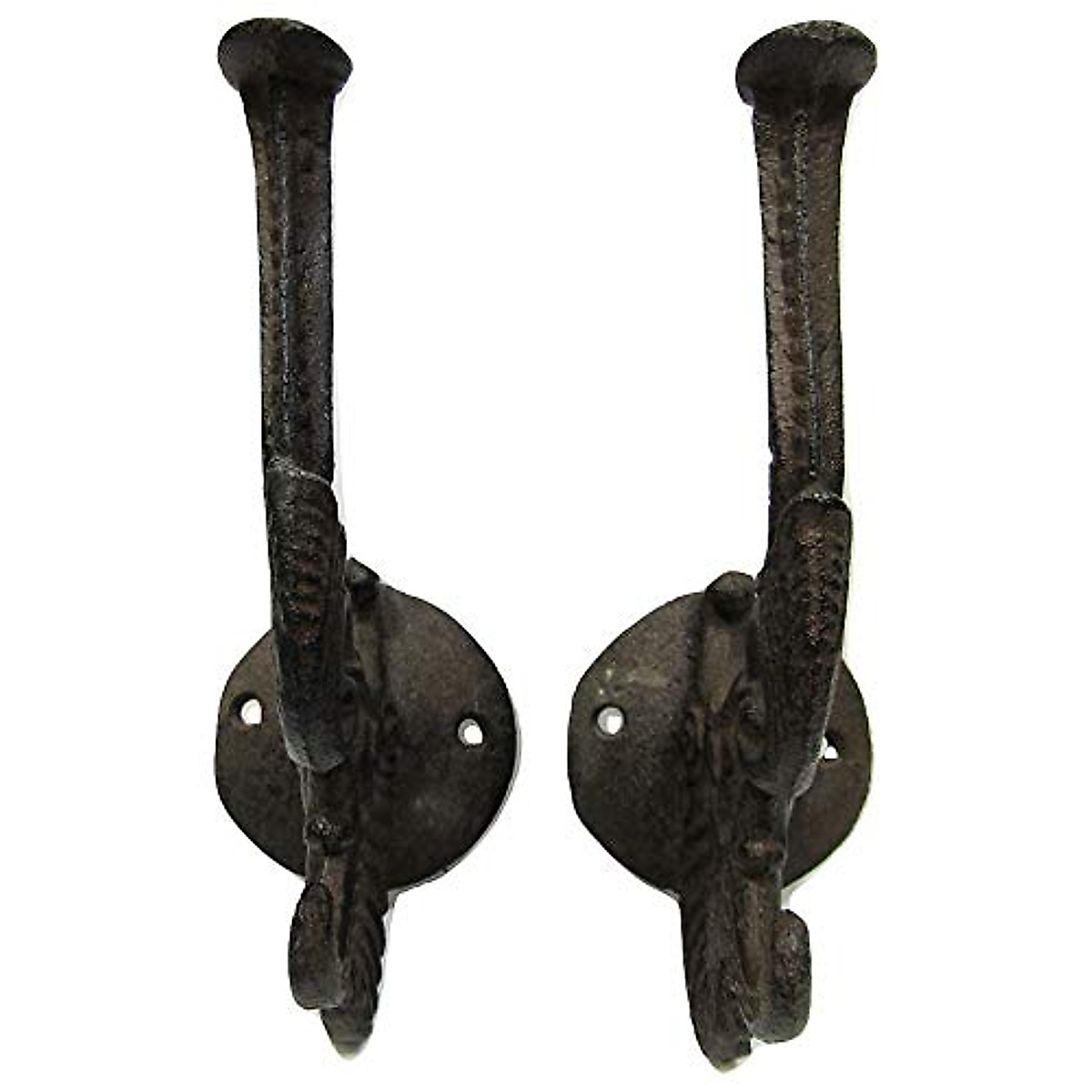 Coat Hat Hooks Cast Iron 6.5" x 4" Triple Hook Lot Set of 2 Antique Vintage Style