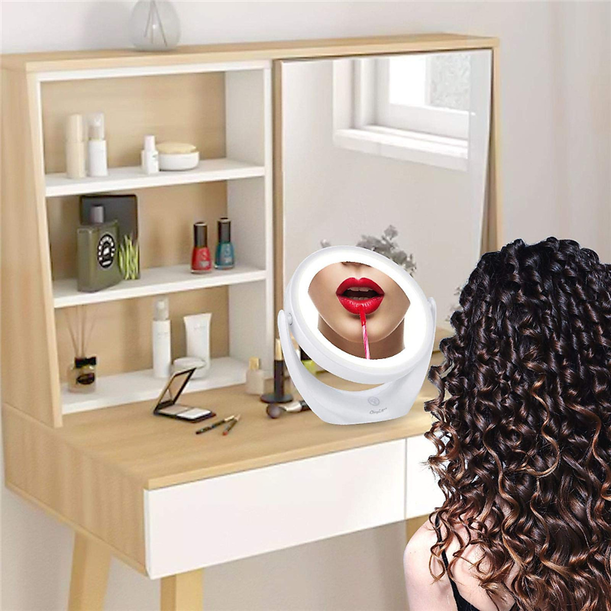 FQYYDD Illuminated Makeup Mirror Usb Rechargeable Makeup Lamp Mirror Double-Sided Mirror