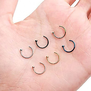Doubyan Nose Rings Hoop 20 Gauge 8mm Nose Piercing Hoop Stainless Steel Surgical Steel Body Jewelry (20G-8mm, 9 Pcs - Black+Blue+Multicolor)