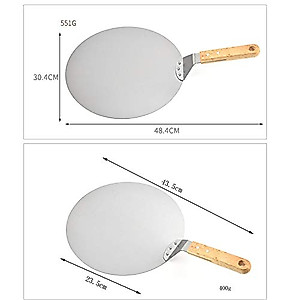 GUANGMING - Pizza Peel Round Stainless Steel, Perfect for Baking Homemade Pizza, Bread, Cakes, Biscuits, Wooden Handle Metal Shovel Spatula Peal for Baking Pizza and Cake,Silver