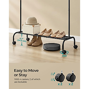 SONGMICS Clothes Rack, Clothing Rack for Hanging Clothes with Wheels, Heavy Duty Garment Rack, Metal Frame, 110 lb Max. Total Load, 40.7 Inches Wide, Clothes Storage and Display, Black UHSR131B01