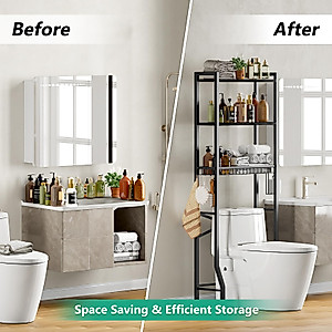 Kalrin Over-The-Toilet Storage Rack, 3-Tier Bathroom Organizer Shelf Over Toilet with Shelf and Basket, Freestanding Space Saver Bathroom Shelves Above Toilet for Room (Black)