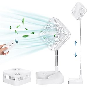 Comix Portable Pedestal Fan, Folding Desk Fan with Adjustable Height, 7200mah Rechargeable Battery Powered Fan for Personal Bedroom Office Outdoor Camping Fishing