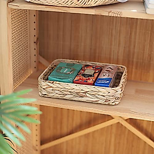 Water Hyacinth Woven Serving Tray Rectangular Hand-Woven Wicker Storage Trays for Coffee/Breakfast/Dessert/Fruit/Bread (Original Color - Large)