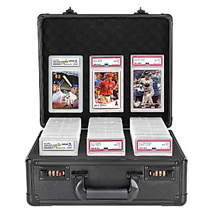 Graded Card Storage Box with Coded Lock, 120 BGS SGC PSA Graded Card Storage Box Sports Card Slab Case Waterproof Display Trading Card Case,Easy to Carry(3 Slots No Card)