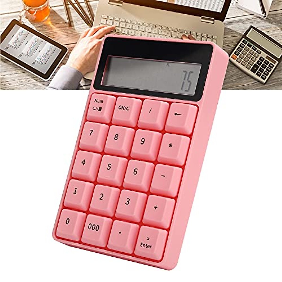 Wireless Number Pad, 2 in 1 Wireless Numeric Keypad 2.4G Digital Display Number Keyboard with Accounting Calculator Financial Accounting Numpad for Home Office Business