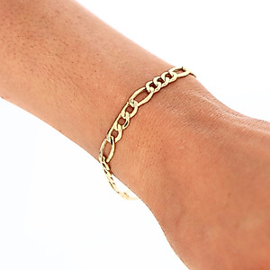 Nuragold 10k Yellow Gold 5.5mm Figaro Chain Link Bracelet, Mens Womens Jewelry 7" 7.5" 8" 8.5" 9"