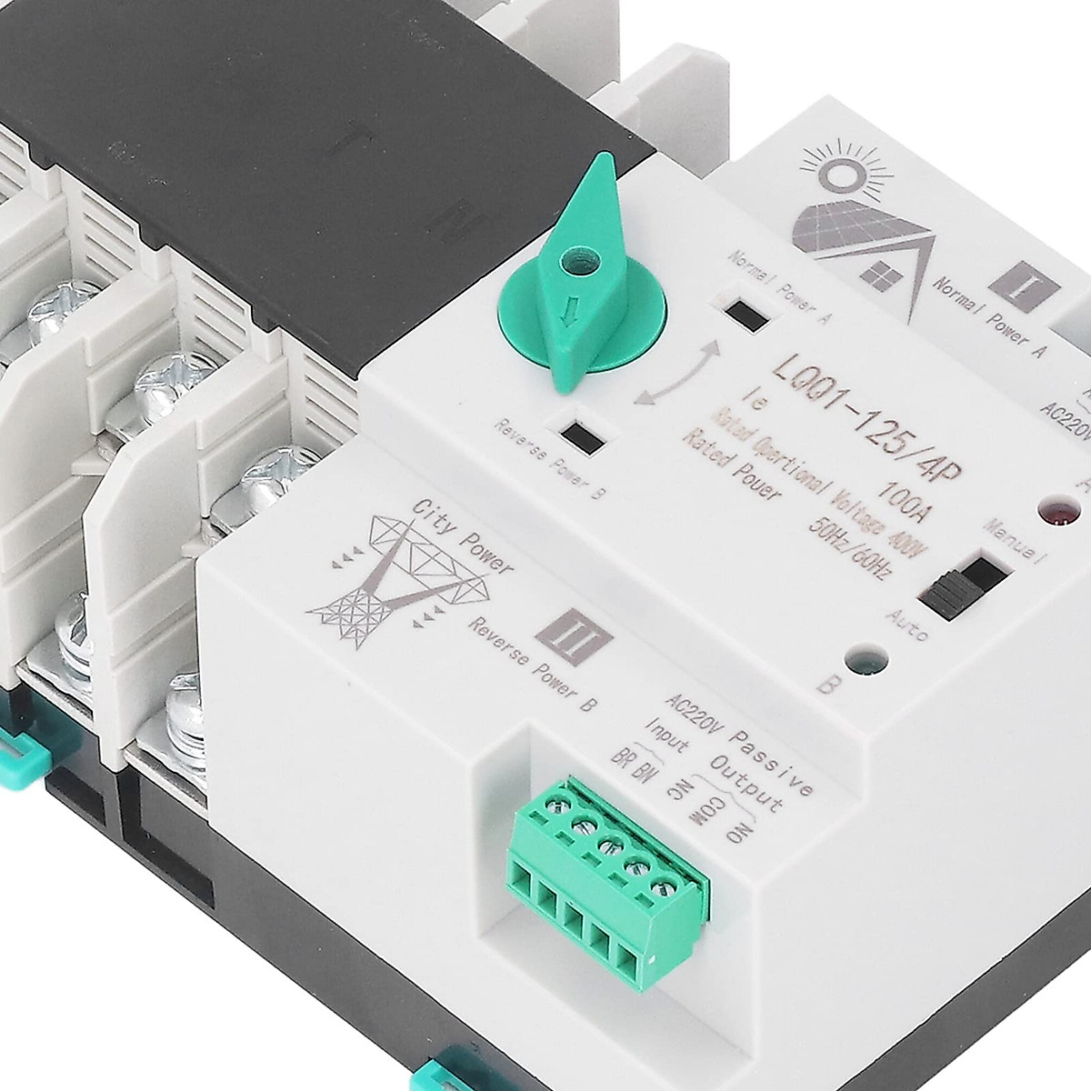 Dual Power Automatic Transfer Switch AC 400V 4P 100A ATS PC Automatic Changeover Toggle Switch for Municipal Electricity, UPS, Inverter, Solar