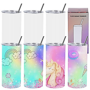 Wzaytia 15 Oz Sublimation Tumblers Blank (8 Pack), Skinny Straight Kids Sublimation Tumblers Bulk, Individually Gift Boxed, White Tumblers Sublimation