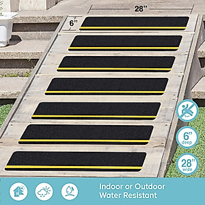 LifeGrip Anti Slip Traction Treads with Reflective Stripe (10-Pack), 6" X 28", Best Grip Tape Grit Non Slip, Outdoor Non Skid Tape, High Traction Friction Abrasive Adhesive for Stairs Step, Black