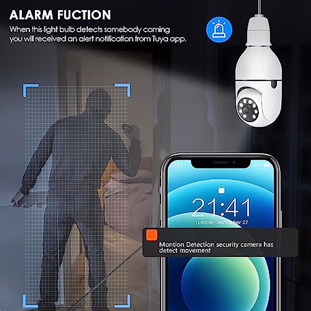 EVERSECU 4Pack HD 1080P Wireless Light-Bulb Security Camera, Work with 2.4ghz&5ghz WiFi, Motion Auto Tracking, 2 Way Audio, Spotlight Night Vision, E27 Screw-in CCTV Camera (4pcs)