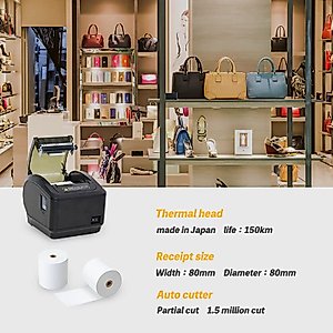Thermal Receipt Printer, Washin WS-K260L, 80mm Receipt Printer with Auto Cutter and Support Cash Drawer, USB Ethernet Bluetooth, Windows MacOS Linux Android ESC/POS