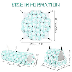 Tiibot 3 Pieces Small Pet Cage Accessories Small Pet Cage Hammock Hanging Tunnel and Bed Hideout Set Guinea Pig Cage Bedding Hanging Bed Cage and Hideout Tunnel for Hamster Squirrel Rabbit