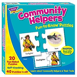 Trend Enterprises: Fun-to-Know Puzzles: Community Helpers, Learn About Community Helpers & Their Tools, 20 Two-Sided Puzzles, Self-Checking, 40 Puzzles Total, for Ages 3 and Up