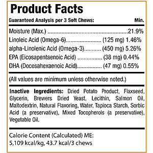 Salmon Oil for Dogs Skin and Coat by Larry | Dog Supplements for Itchy Skin & Allergy Relief | Omega 3, 4, DHA, & EPA for Skin, Coat, Bone, & Joint Health | for All Breeds & Sizes, (120 Soft Chews)