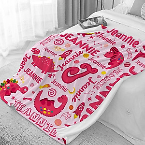 Dinosaur Lover Astronaut Personalized Blanket with Name Custom Pink Dinosaur with Name Flannel Blanket Soft Throw Meaningful Gift for Toddlers Girls Boys Kids Pets 40 * 30" XS for Toddler