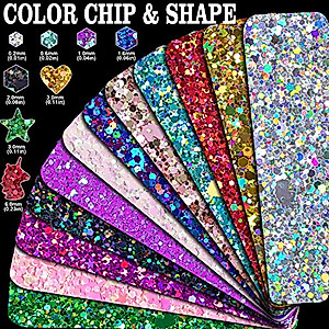Holographic Chunky Glitter 50g Silver+8g*4 Body Glitter with Multi-Shapes Gold+Magic Purple+Red+Green Sparkle Glitter for Body Face Eye Hair Makeup Glitter for Resin Project+Quick Dry Makeup Glue