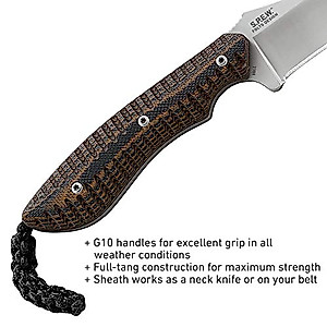 CRKT S.P.E.W. EDC Fixed Blade Knife with Sheath: Compact Utility Neck Knife, Bead Blast Blade, Textured G10 Handle, Nylon Sheath, Belt Loop 2388