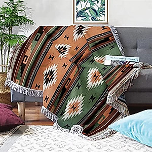 Pretyw Aztec Throw Blanket Southwest Blankets with Tassels Cozy Reversible Southwestern Navajo Throw Blanket Multi-Function for Couch Chair Sofa Bed Outdoor Travel 63 x 51 Inches