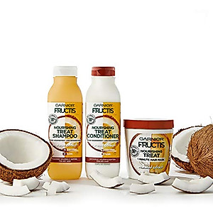 Garnier Fructis Nourishing Treat Shampoo, 98 Percent Naturally Derived Ingredients, Coconut, Nourish and Soften for Dry Hair, 11.8 Fl Oz