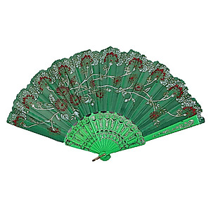 Best Chinese Style Dance Wedding Party Lace Silk Folding Hand Held Flower Fan - HHmei Fan, Decorative Fan, Retro Fan, Dance Fan, Gilded (White)