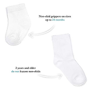 Fruit of the Loom Baby 14-Pack Grow & Fit Flex Zones Cotton Stretch Socks - Unisex, Girls, Boys (0-6 Months, White)
