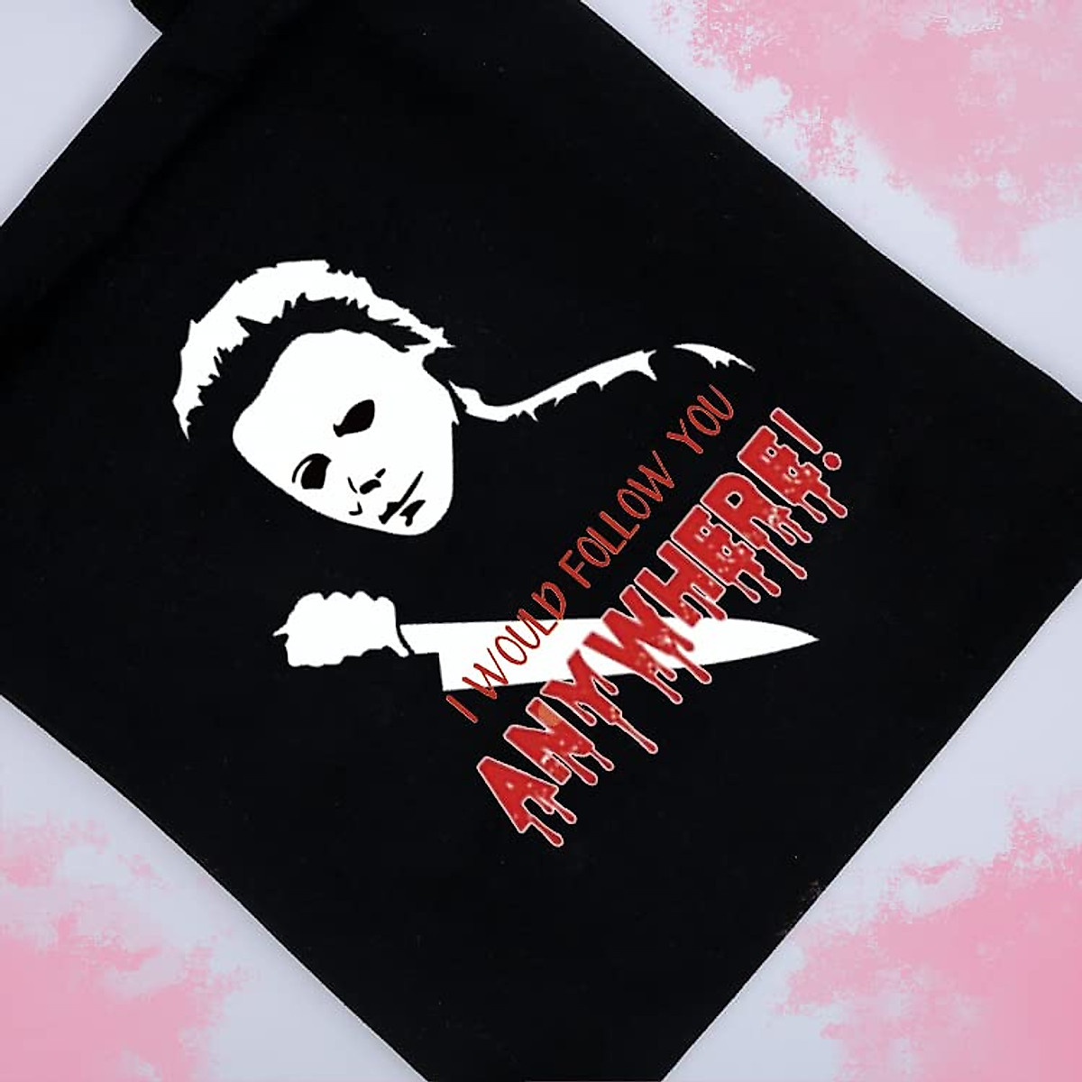 CMNIM Michael Myers Tote Bag Horror Movie Merchandise I Would Follow You Anywhere For Serial Killer Fans Shopping Grocery Bag (Michael Anywhere Black TB)