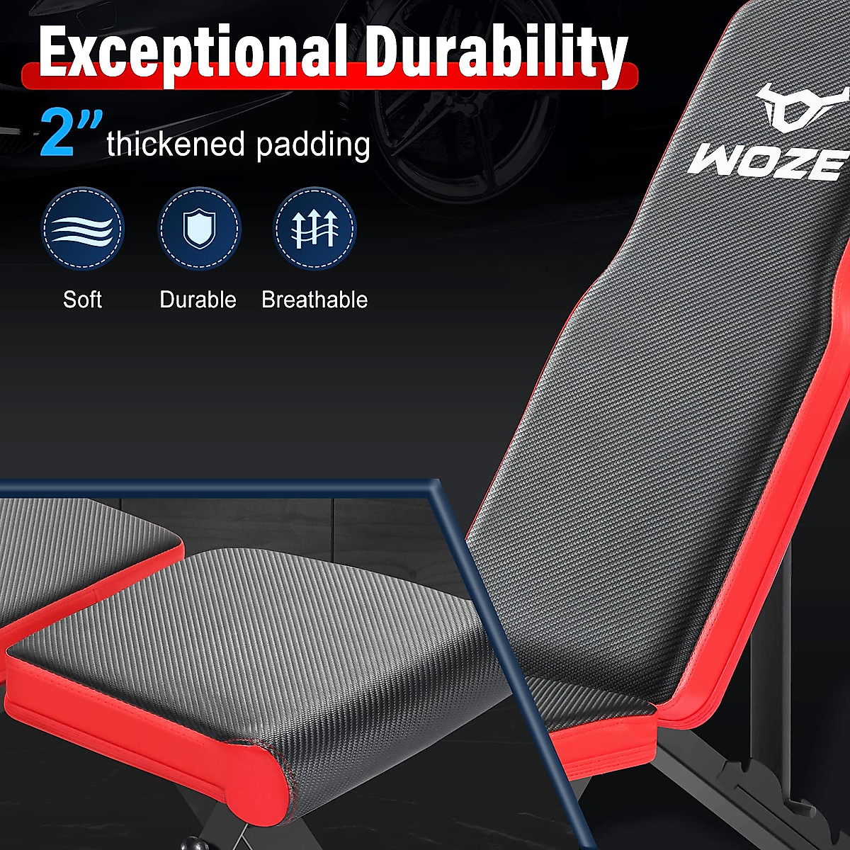WOZE Adjustable Weight Bench, Foldable Workout Bench for Full Body Strength Training, Multi-Purpose Decline Incline Bench for Home Gym - New Version
