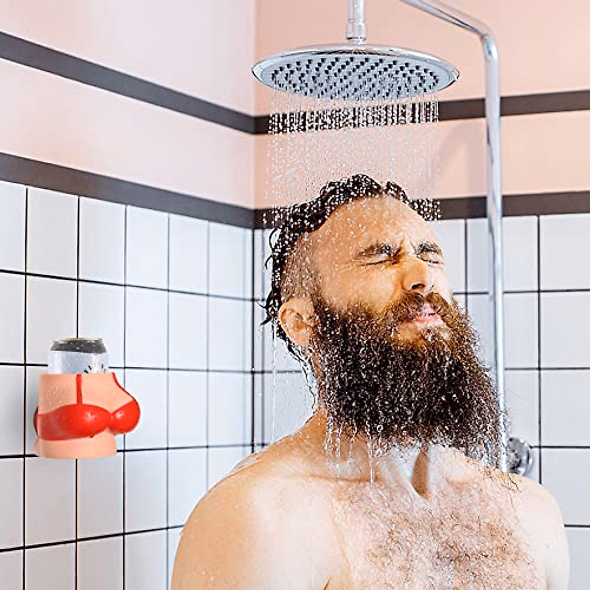 Shower Beer Buddy - Red Bikini Shower Beer Can Holder w/ Silicone Suction Cup | Holds Your Cold Beer Can in the Shower or Bath Tub | Drink Accessories Gifts Bathtub Caddy Bathroom Shower Beer Holder