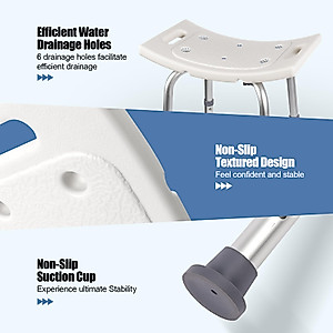 EZ2CARE Shower Chair for Inside Shower, Adjustable Lightweight Alloy Aluminum Shower Bench, Tool-Free Assembly Shower Stool, Shower Seat for Elderly and Disabled, Certified 300 lbs Load, White