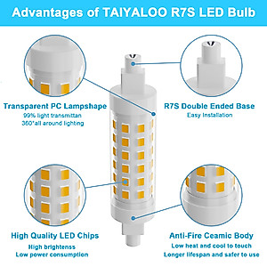 TAIYALOO R7S LED Bulb 78mm 100W T3 Halogen Bulb Equivalent Dimmable J Type Linear Double Ended Floodlight Bulbs for Work,Security,Landscape Lights,Floor Lamps,120V 9W Warm White 3000K,2 Pack