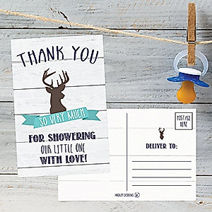 Hadley Designs 50 4x6 Rustic Deer Baby Shower Thank You Postcards Woodland Animals Bulk, Modern Cute Boho Blank Thanks Note Card For Girl or Boy Stationery Appreciation Set