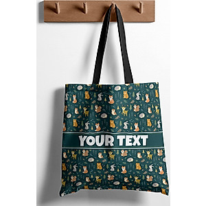 Personalized Tote Bag for Kids - Woodland Animals, Custom Name/Text, Reusable w/ Straps, Canvas Cloth Fabric, Customized Gift Idea for Boys/Girls/Children, Birthday/Christmas/Holiday Present, 13x13"