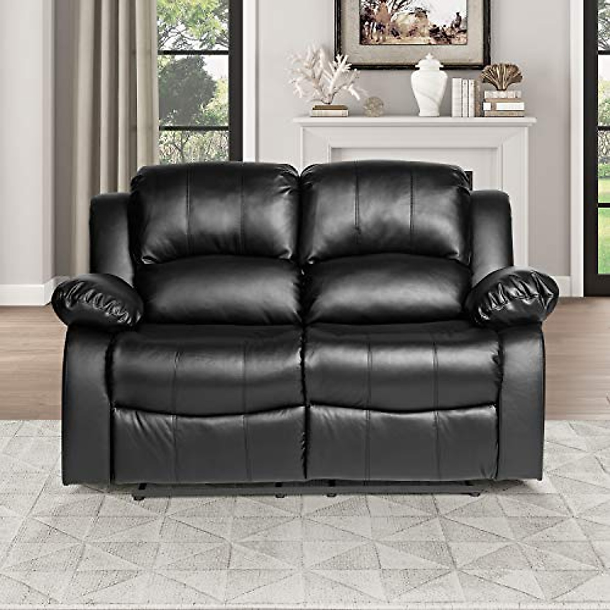 Lexicon Humphreys Loveseat Recliner - Soft Faux Leather Double Reclining Sofa, Manual Pull Tab, Wall Hugger, High-Density Foam, Solid Wood Frame, Easy Assembly, 62.5" W, Living Room, RV - Black