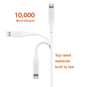 Amazon Basics USB-A to Lightning ABS Charger Cable, MFi Certified Charger for Apple iPhone 14 13 12 11 X Xs Pro, Pro Max, Plus, iPad, 10,000 Bend Lifespan, 6 Foot, White