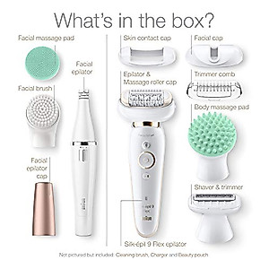 Braun Epilator Silk-épil 9 Flex 9-300 Beauty Set, Facial Hair Removal for Women, Shaver & Trimmer, Cordless, Rechargeable, Wet & Dry, FaceSpa