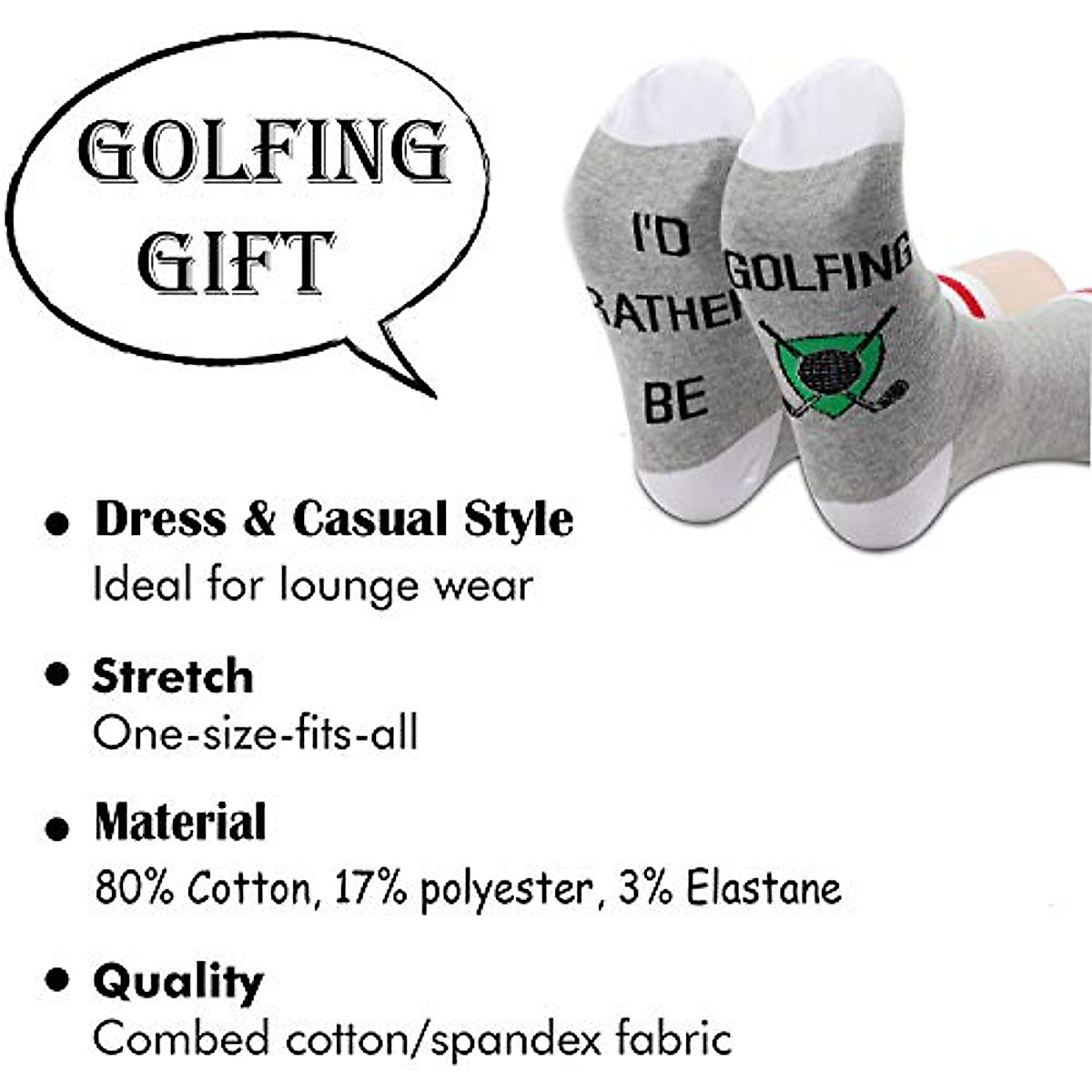 TSOTMO 2 Pairs Golfing Gift I'D Rather Be Golfing Socks For Men Golf Lovers Gift Novelty Crew Socks Gifts For Father’s Day (Golfing Grey)