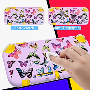 Uppuppy (2In1) Competible with Switch Lite Case Protector with Screen Protector for Girls Boys Purple Butterfly Cute Slim Fashion Esthetic Design Protective Case Cover Hard Shell