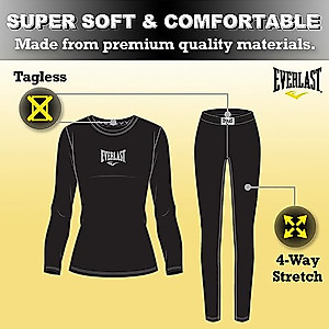 Everlast Womens Base Layer Set - Warm Underlayer Pants & Shirt - Cold Weather - Body Winter Gear Long Underwear & Pajamas (Black, Large)