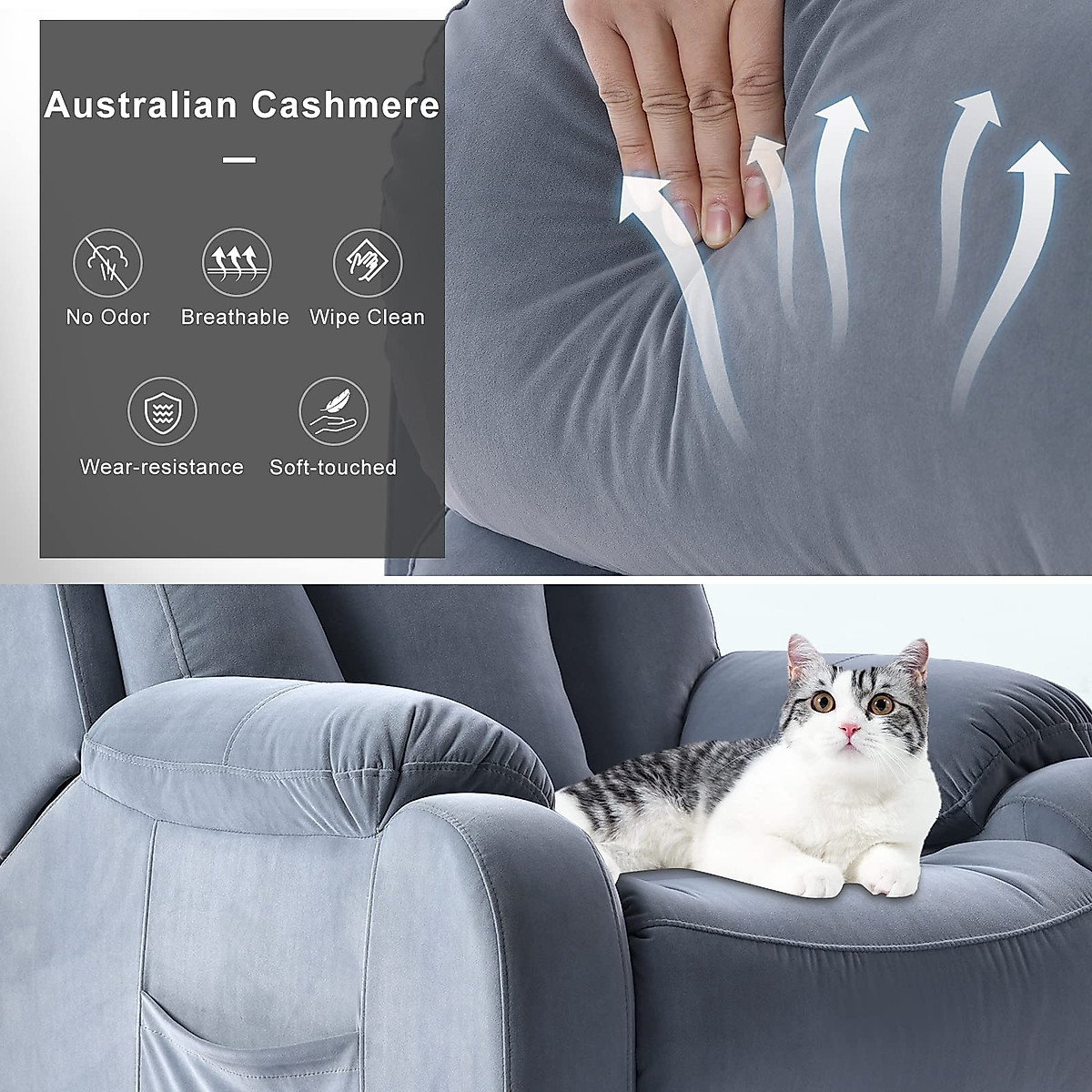 cinkehome Small Power Lift Recliner for Elderly, Lift Chair Recliners, Electric Recliner Chairs for Seniors, Remote Control, Adjustable, Side Pocket, Dusty Blue